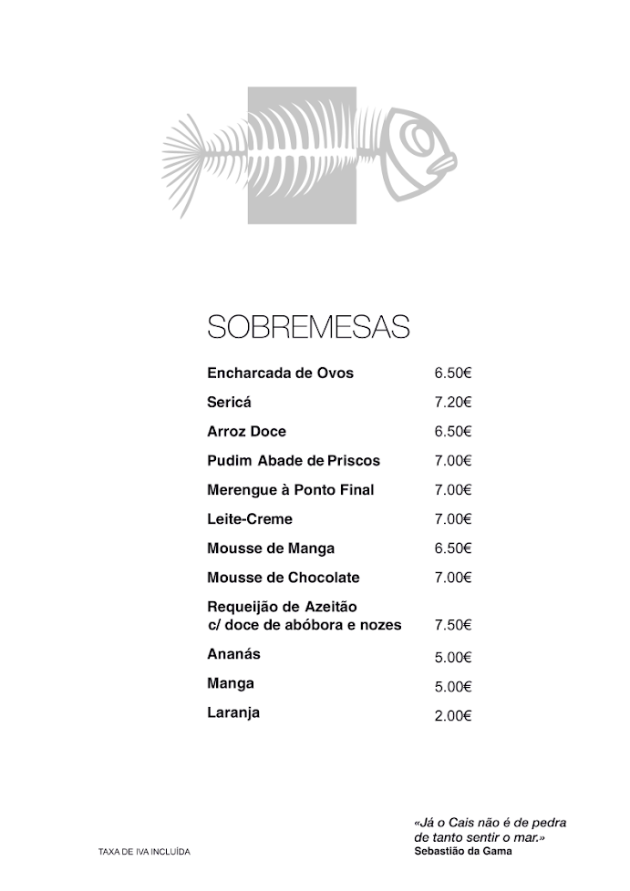 Ponto Final Restaurant Menu | Waterside Dining in Almada, Portugal