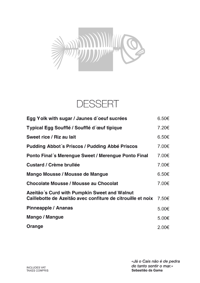 Ponto Final Restaurant Menu | Waterside Dining in Almada, Portugal